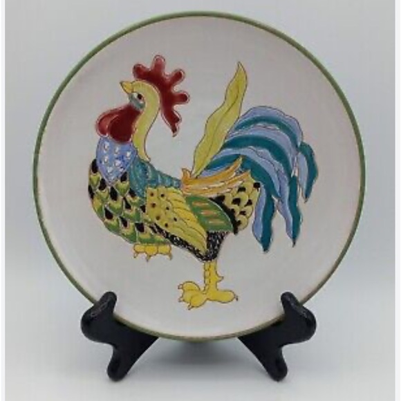 Art | Vintage Hand Painted Sgraffito Yellowblue Rooster Ceramic Made In ...